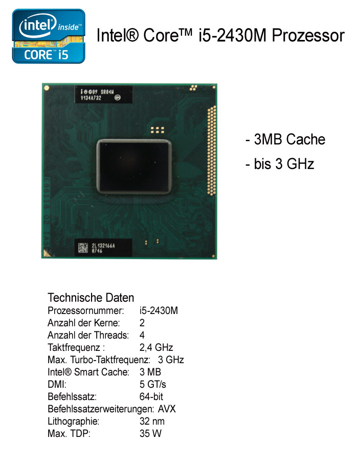 Intel Core i5-2430M Prozessor Mobile CPU SR04W bis 3 GHz Dualcore ...